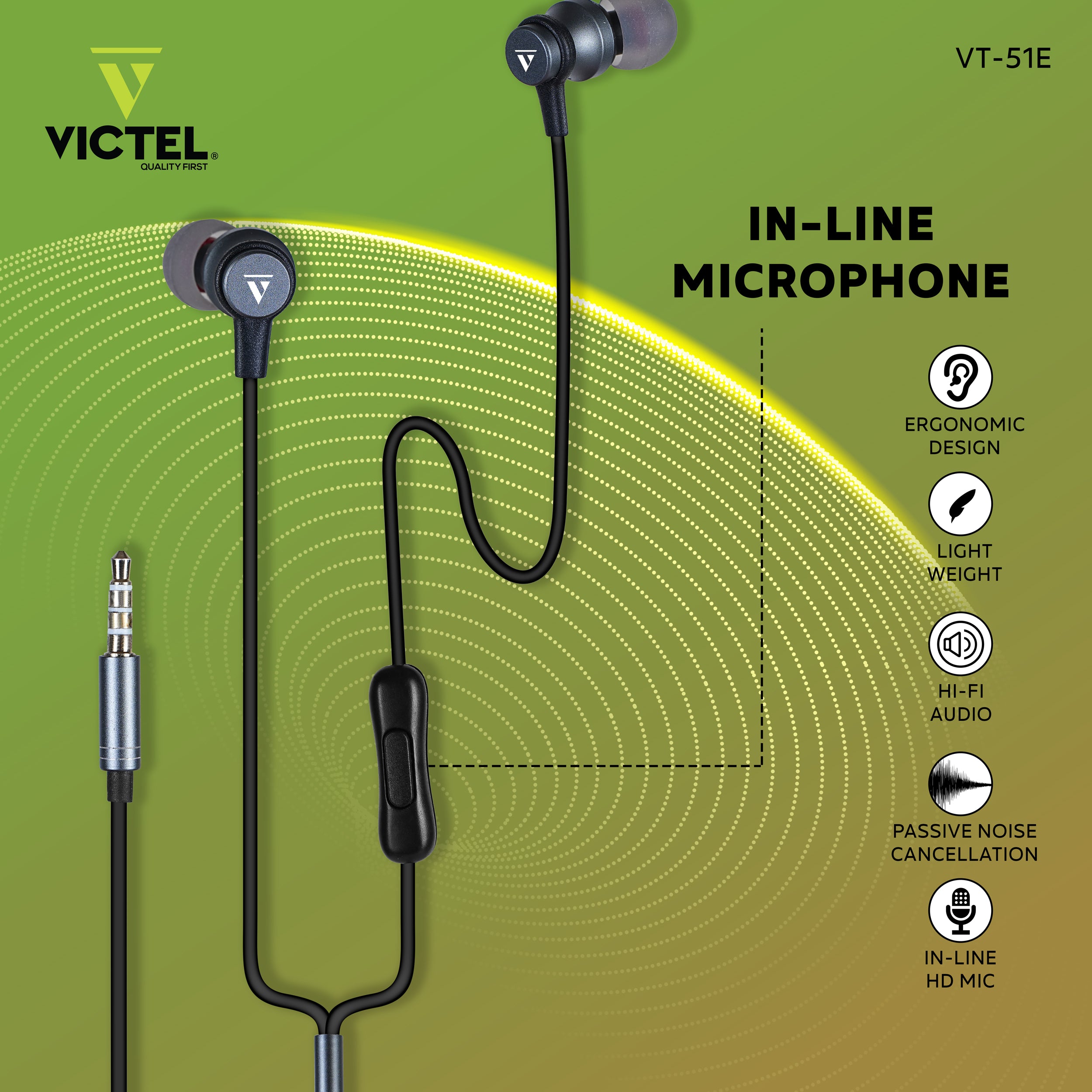 VICTEL - Wired Earphones with 10 mm Copper Coil Speaker